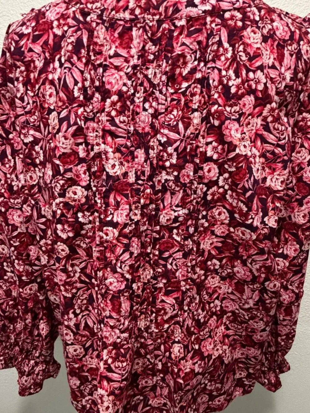 Talbots | Tops | Talbots Red Rose Print Blouse Ruffle Collar And Cuffs ...